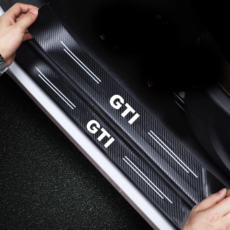 4Pcs Carbon Fiber Car Sticker Strip Auto Door Threshold For GTI ...
