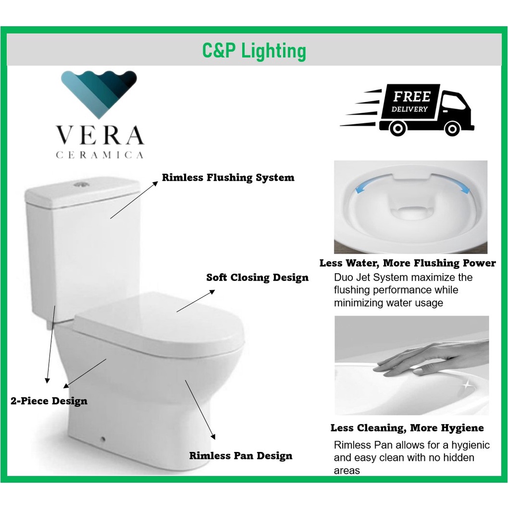 Vera Ceramica 2 Piece WC White Rimless Toilet Bowl C.057 | Shopee Singapore