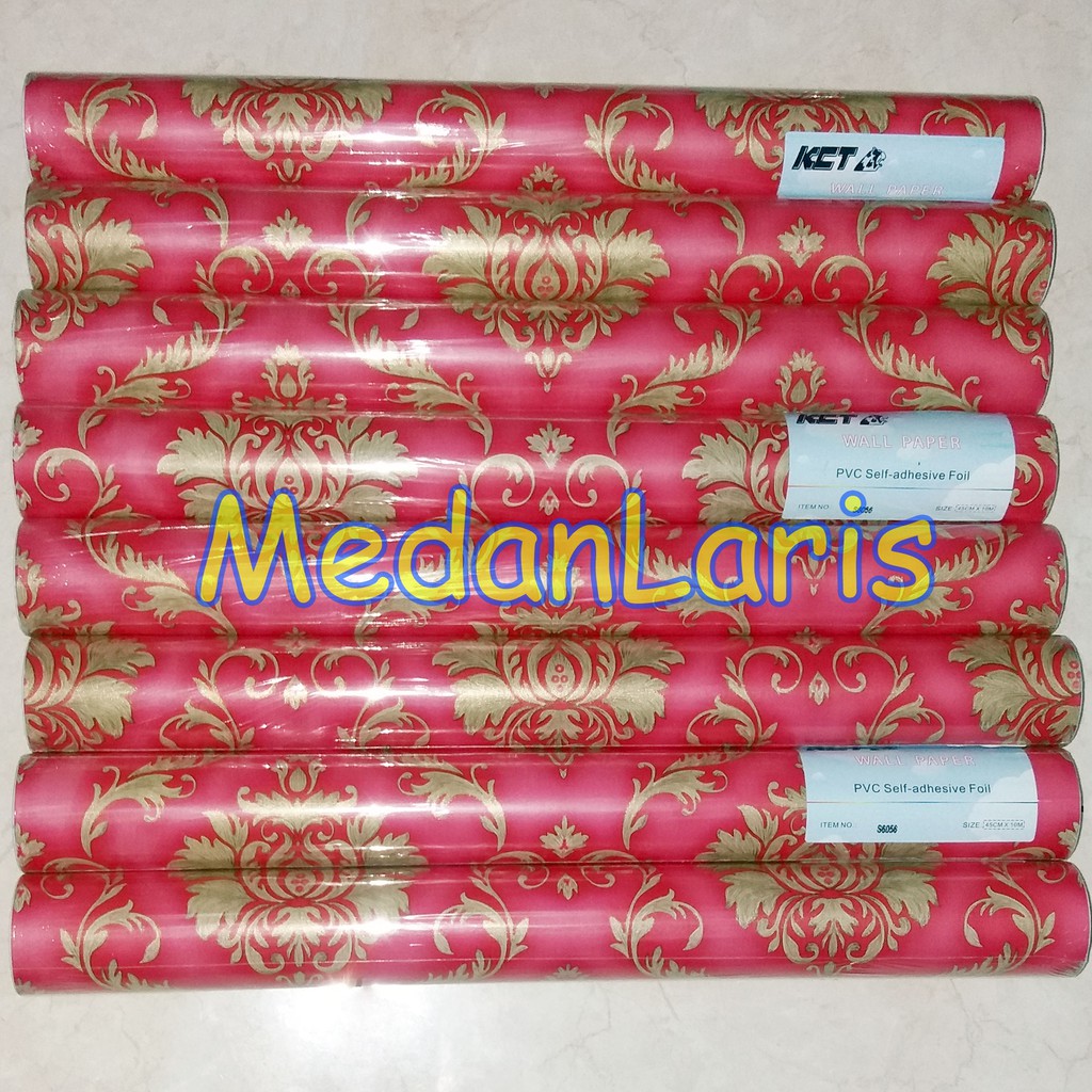 MERAH Red Pink Gold Batik Carved Sticker Wallpaper Gold Wall Sticker ...