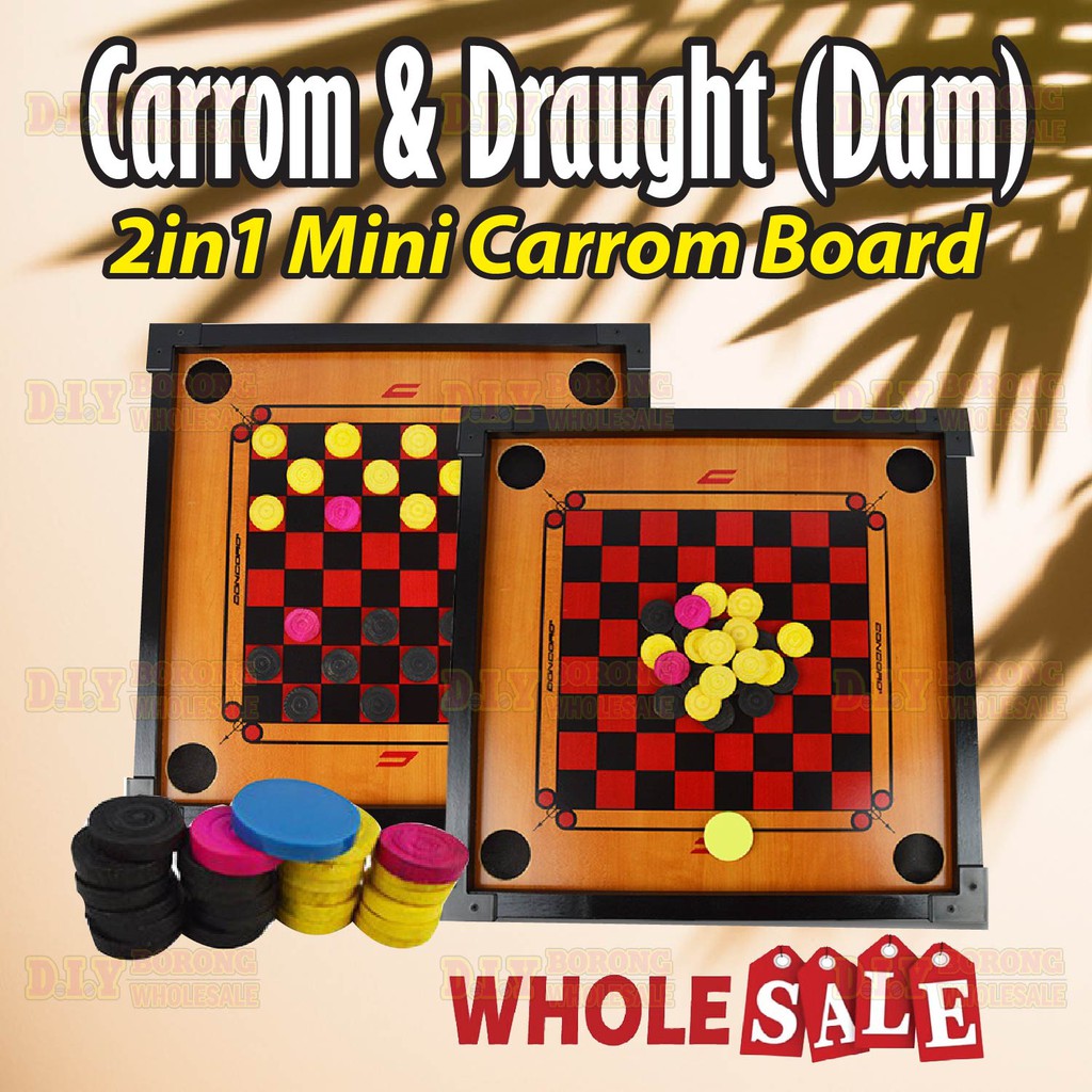 (Mini) 2in1 Wooden Carrom Board Draught Dam Haji Papan Karom With ...