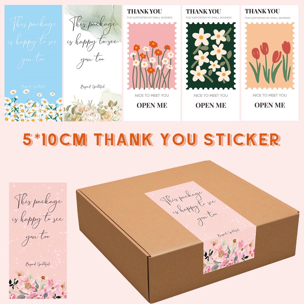 50 pcs/pack Floral Pattern Thank You Stickers Small Business Package ...