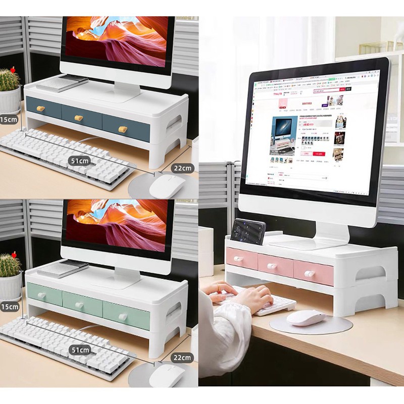 Dailyhome Computer Monitor Stand with Drawers Desk Organizer for Home ...