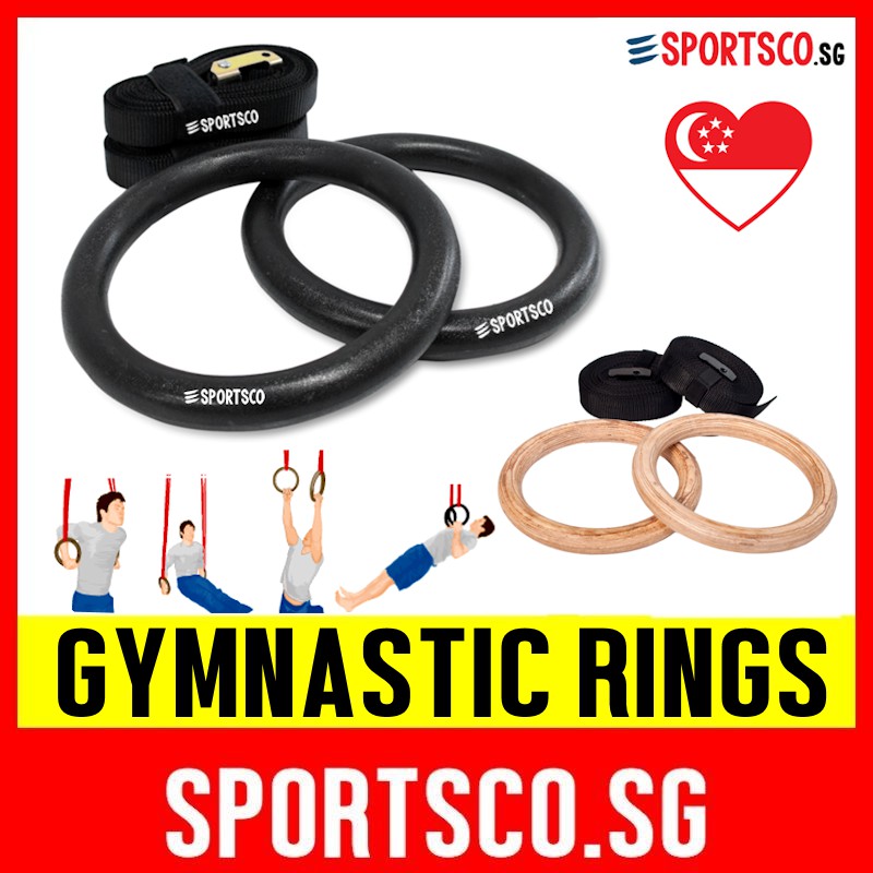 🇸🇬 SPORTSCO Olympic Gymnastic Gym Ring - Black / Wooden - CrossFit Gym ...
