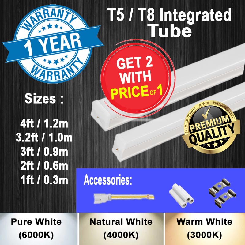 💥T5/T8 LED Tube Integrated | T8 Glass Tube 4ft/3.2ft/3ft/2ft/1ft * 2 YEAR WARRANTY * | Shopee ...