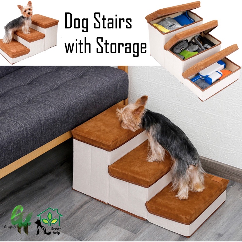 Dog Stairs with Storage [Foldable/Collapsible] Pet Climbing Ladders Pet ...