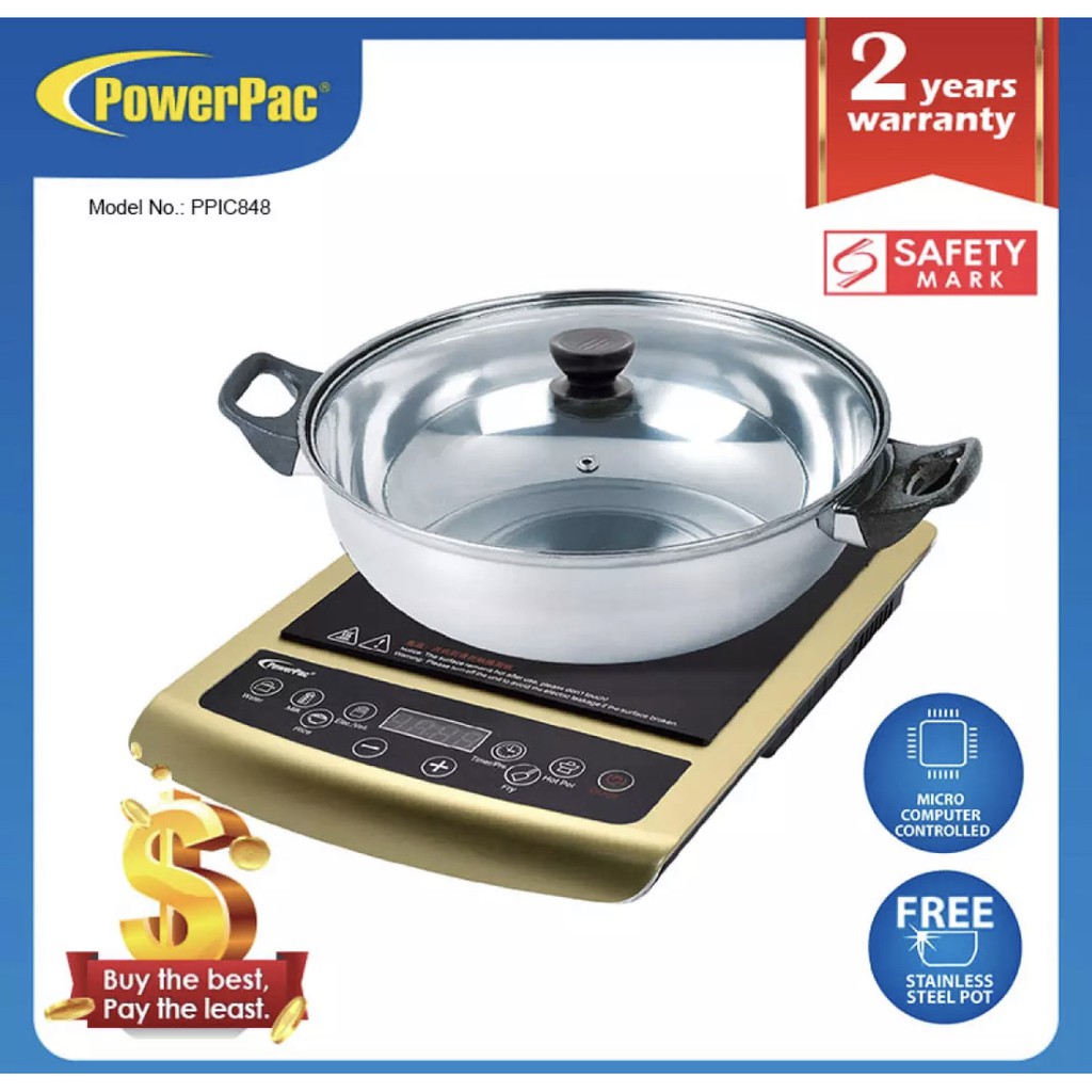 PowerPac Induction Cooker Steamboat with Stainless Steel Pot & Overheat ...