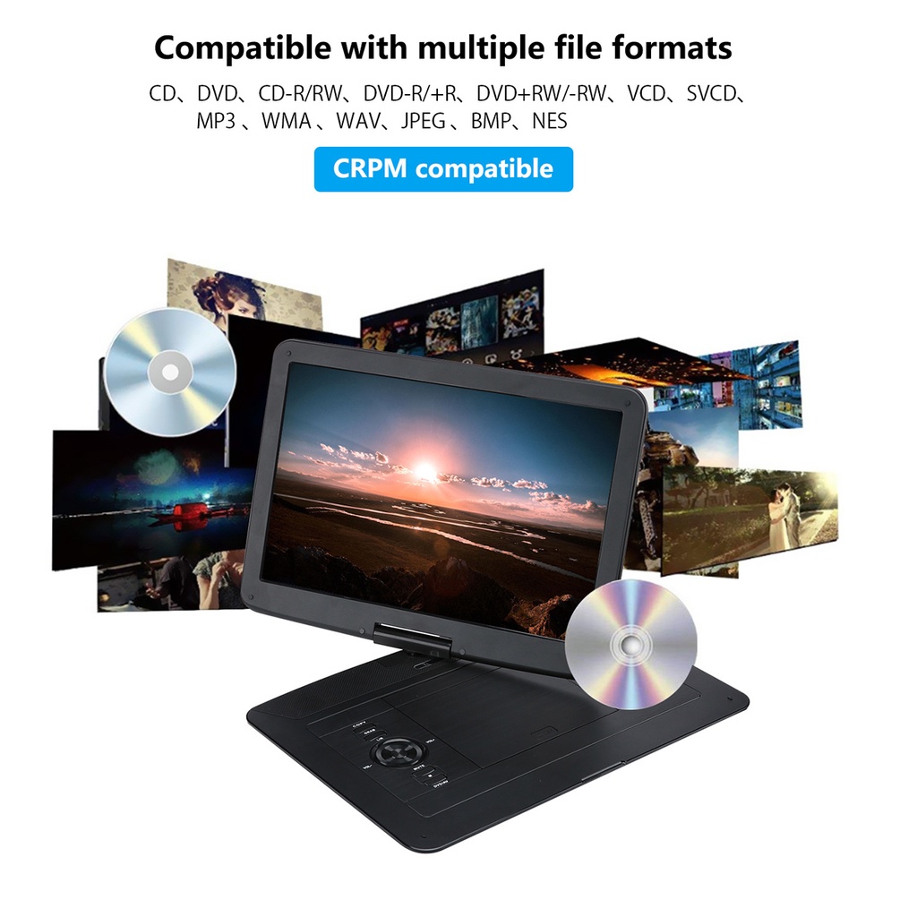 15.6'' Portable DVD Player HD VCD CD TV 270 Degree Rotation Screen HD ...