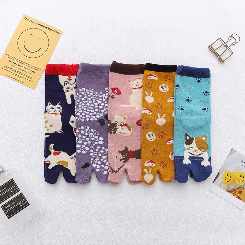 [SG Ready Stock] Ladies Cute Colorful Cartoon Socks Two Toed Split Toe ...