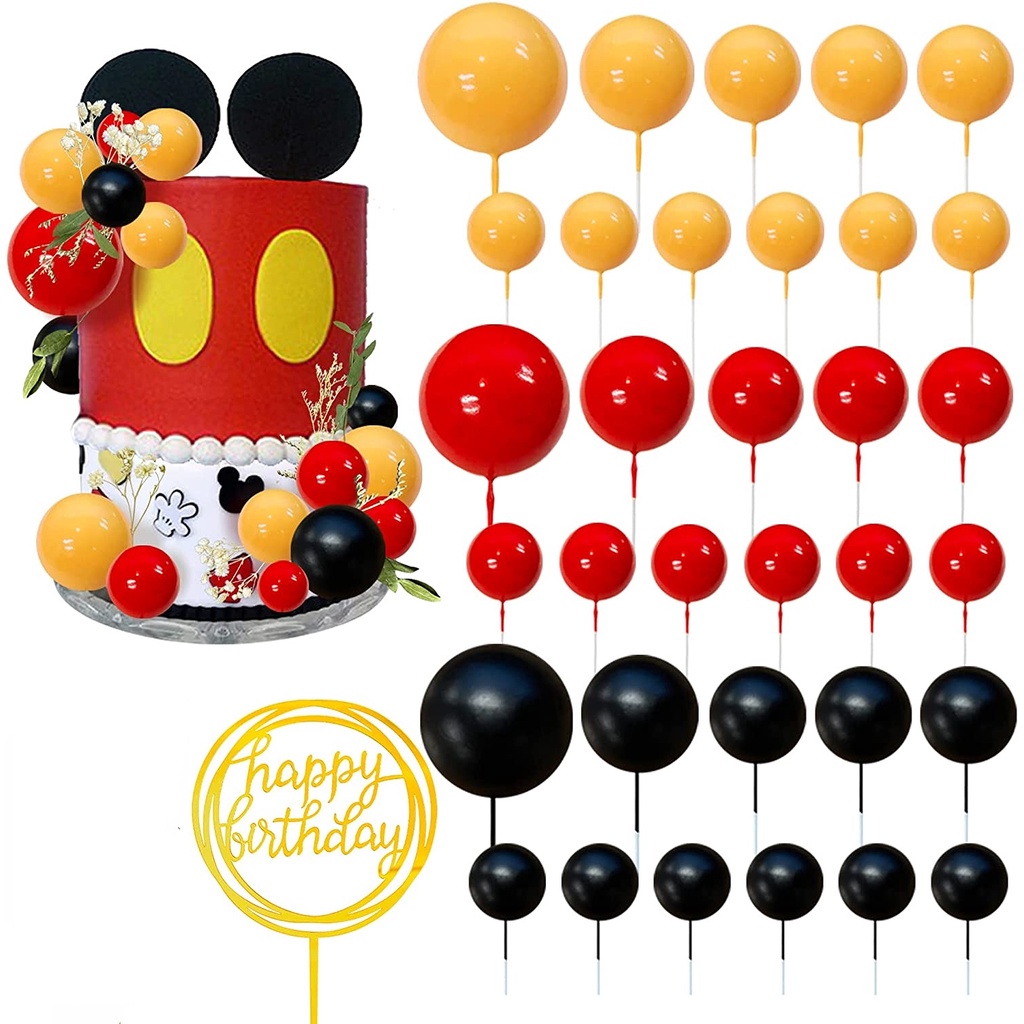34PCS Mickey Color Balls Cake Topper DIY Cake Insert Topper & Acrylic ...