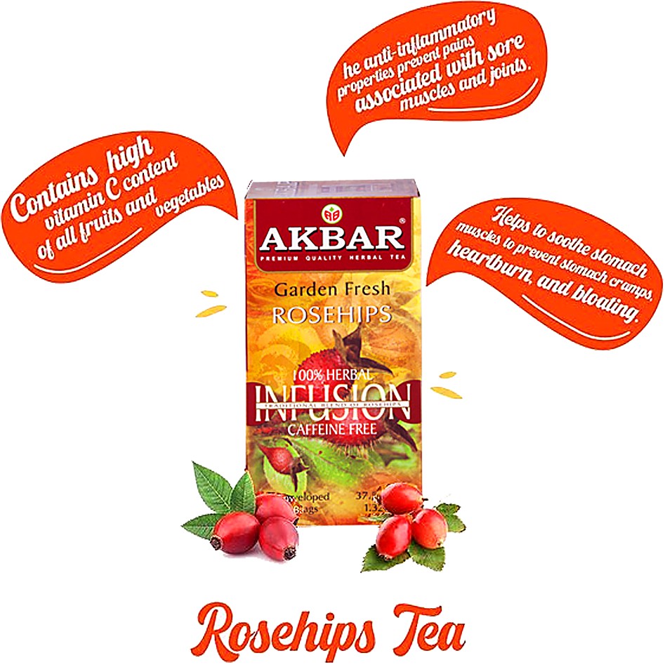 Akbar Premium Rosehip Herbal Infusion (20 Tea Bags per Box) (Caffeine ...