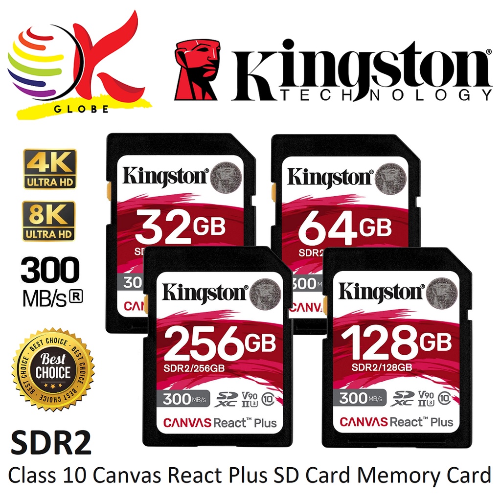 KINGSTON SDR2 CANVAS REACT PLUS CLASS 10 SD CARD MEMORY CARD FOR UHD-II 4K/8K PROFESSIONAL ...