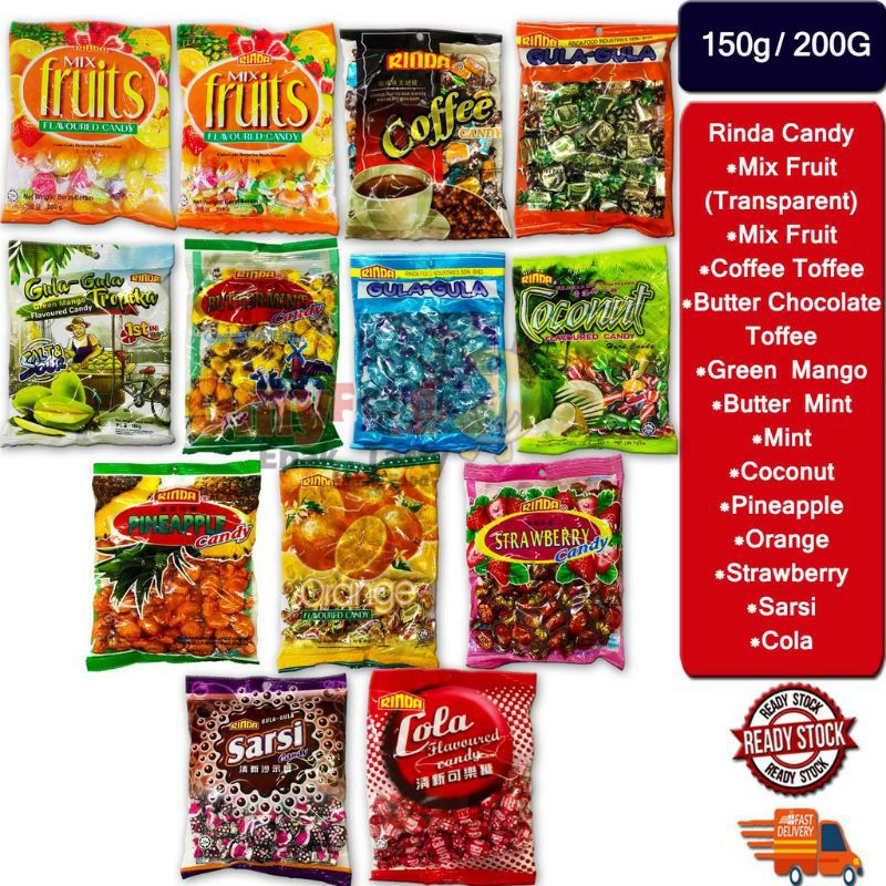 150g/200g Rinda Candy[Mix Fruit/Butter Mint/Toffee/Orange/Strawberry/Coconut/Green Mango/Sarsi ...