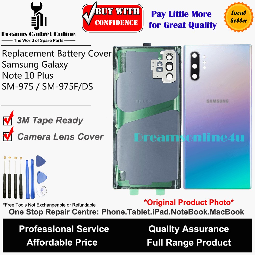 Replacement Rear Battery Cover for Samsung Galaxy Note 10 Plus N975 SM-975F/DS with 3M tape and ...