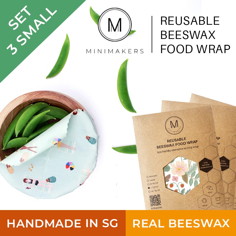 Set of 3 Small Beeswax Food Wraps (8x8in) Minimakers/ cling wrap ...
