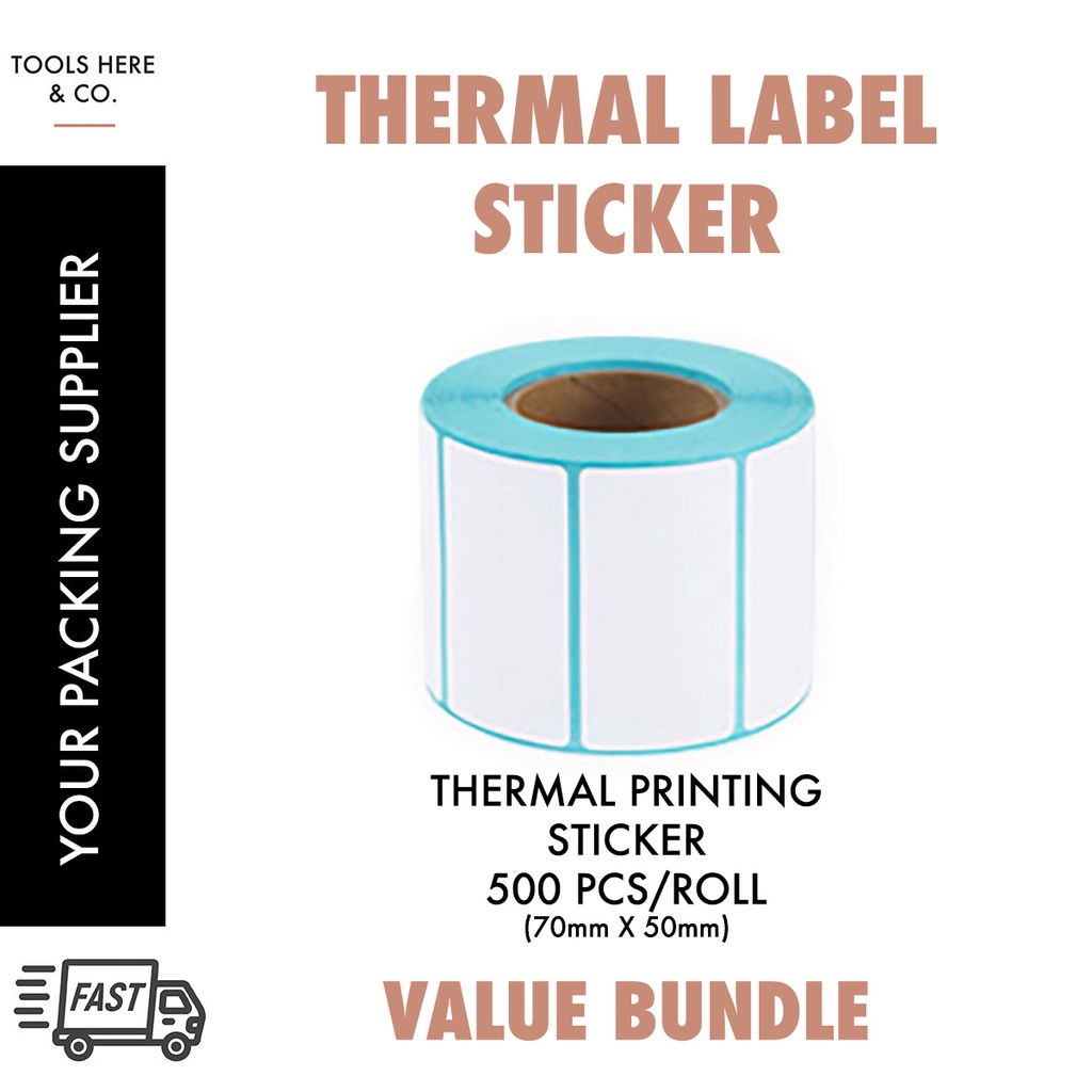 Thermal Printing Sticker 70mm x 50mm (500 label per roll) Waterproof ...