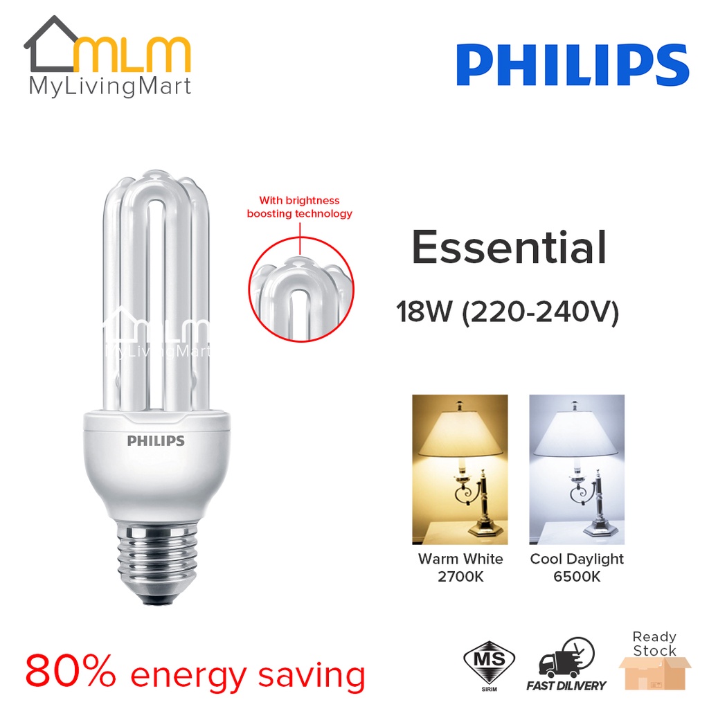 PHILIPS Essential Stick Energy Saving Fluorescent Bulb 18W PLCE E27 SIRIM Approved | Shopee ...