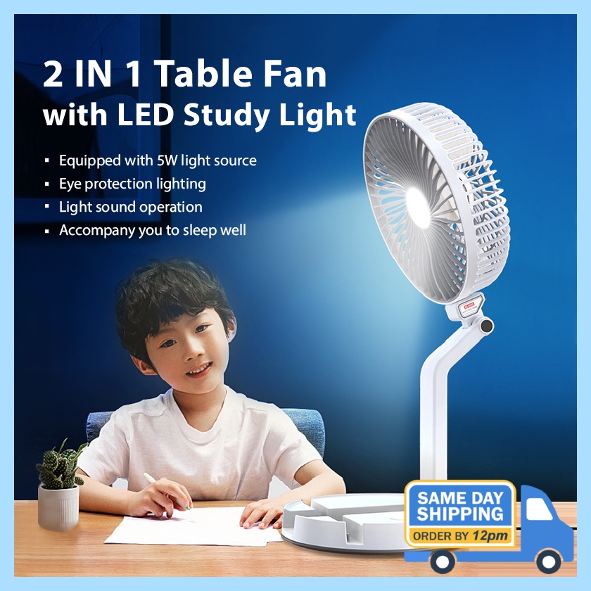 [SG] Portable Folding Table Fan with Lamp/ USB Rechargable Cooling Fan ...