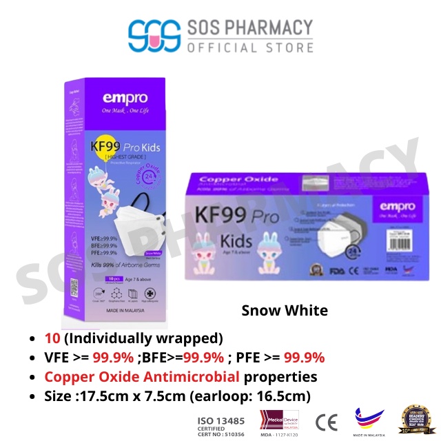Empro Respirator KF99 Pro Kids Copper Oxide Antimicrobial Face Mask (10's/box) – VFE, BFE, PFE ...