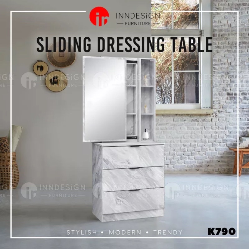 K790 Sliding Dressing Table With 3 Drawers & Glass Door (Free Delivery ...
