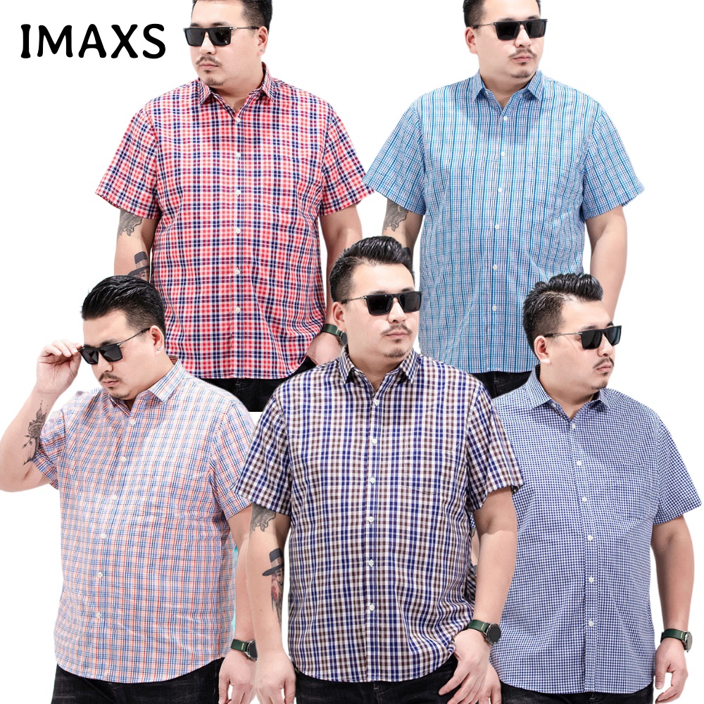 60-175KG PLUS SIZE Men Big Size Short Sleeve Plaid Striped Top Oversize ...
