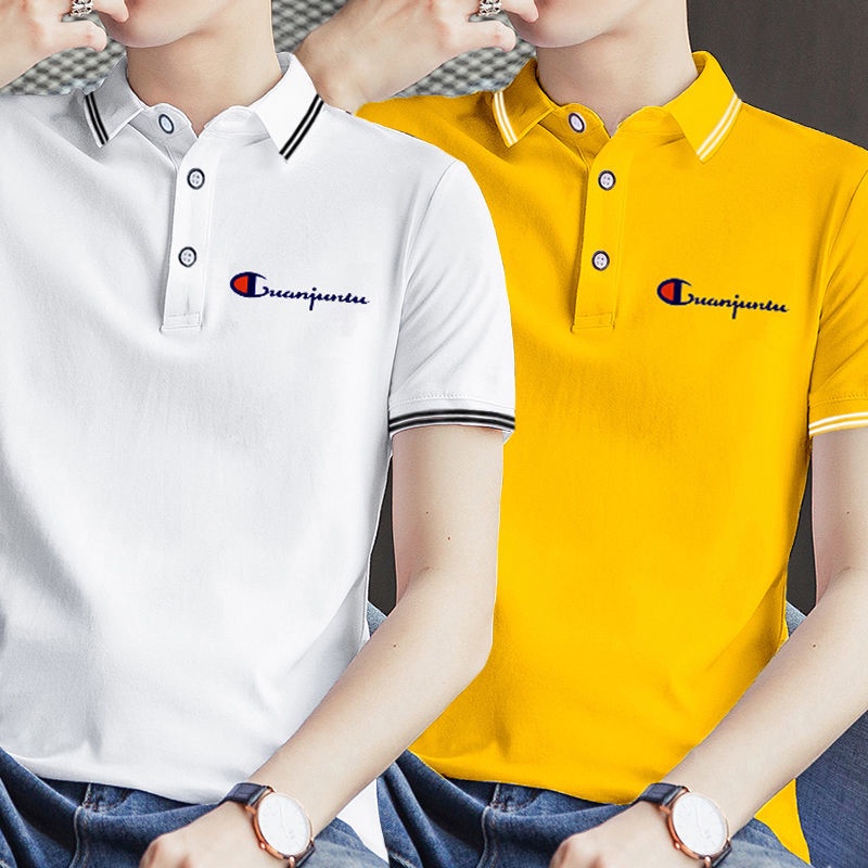 Casual Men Polo T Shirt Plain Oversize Collar Polo Shirt Short Sleeve T