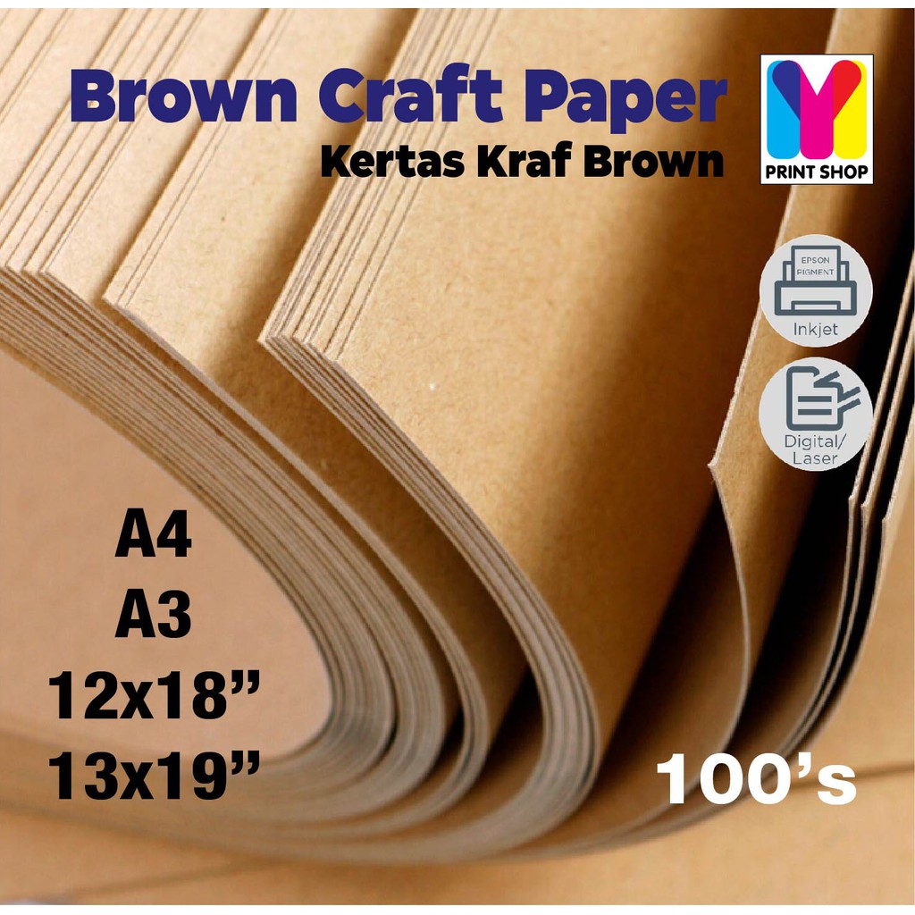 100 pcs Brown Kraft Paper 150gsm A4 A3 13x19 for Printing and Craft ...
