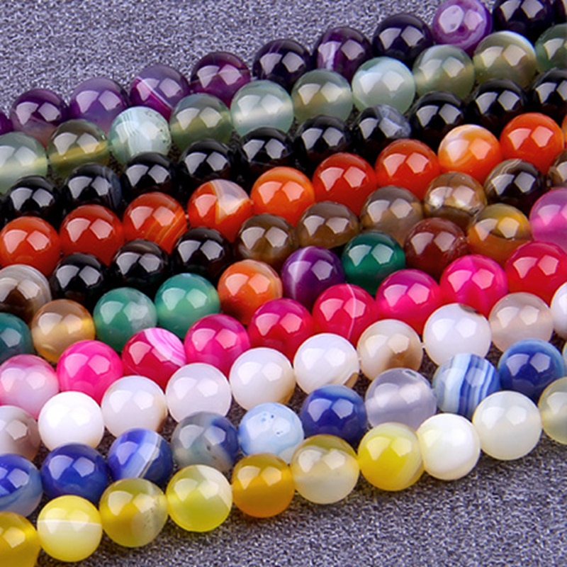 Natural stripe Agates Beads colorful Round smooth agates stone Beads ...
