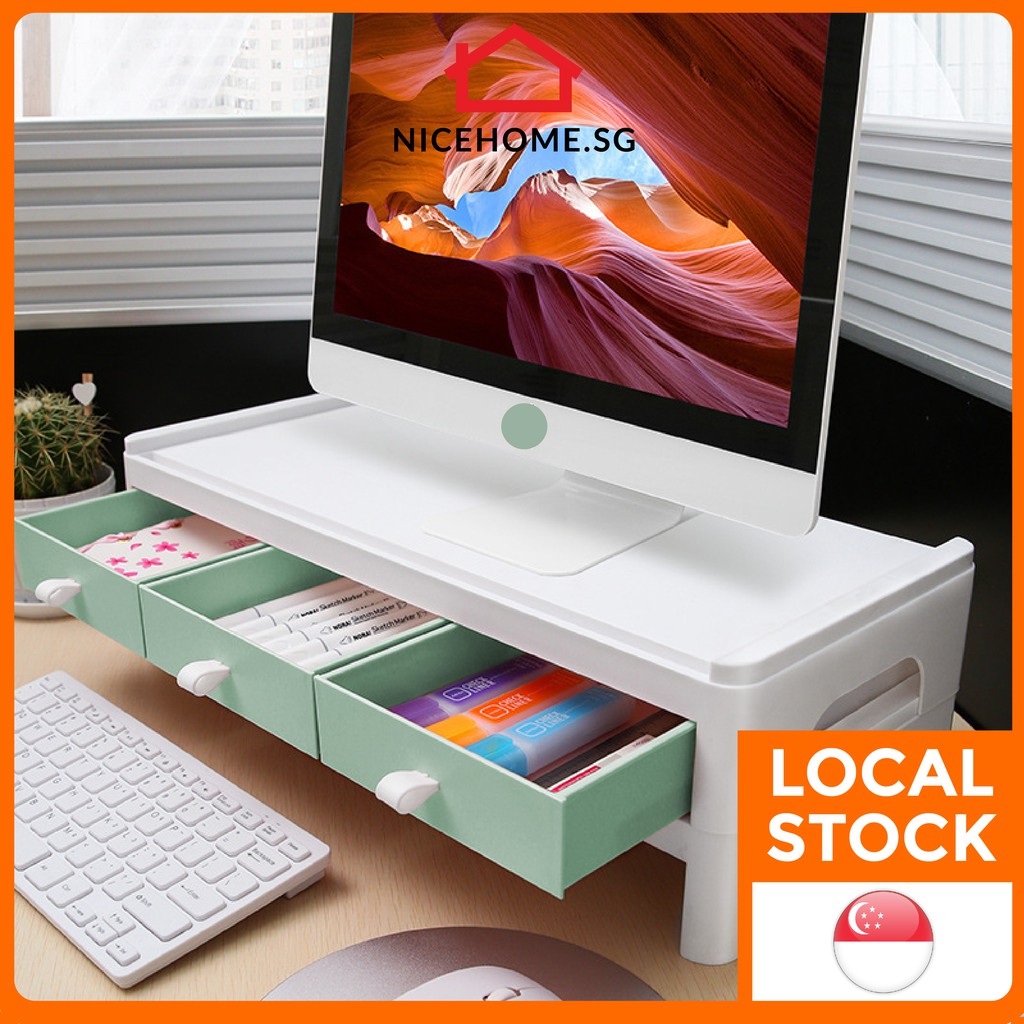 Sturdy PC Desktop Stand with Drawer Organiser Storage Plastic Rack ...