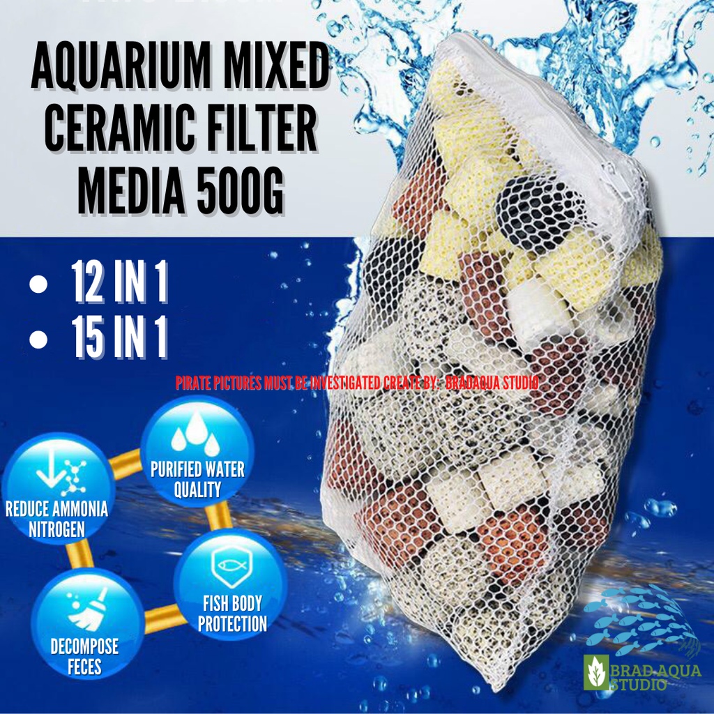 AQUARIUM 12 In 1 & 15 In 1 Mixed Ceramic Filter Media 500G | Shopee ...