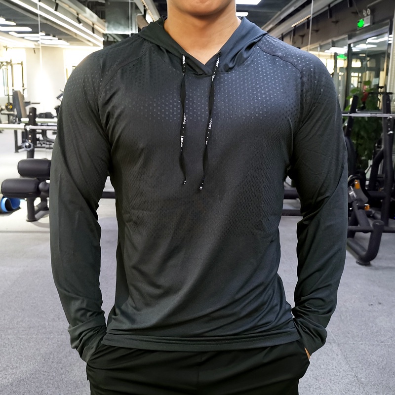 Men's Running Shirt Long Sleeve Workout Shirts with Hoods Sweatshirt ...