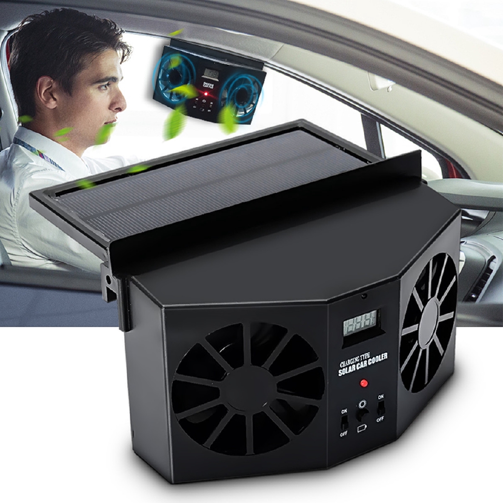 Black Solar Car Gill Cooler Car Ventilation Fan Dual-mode Power Supply ...