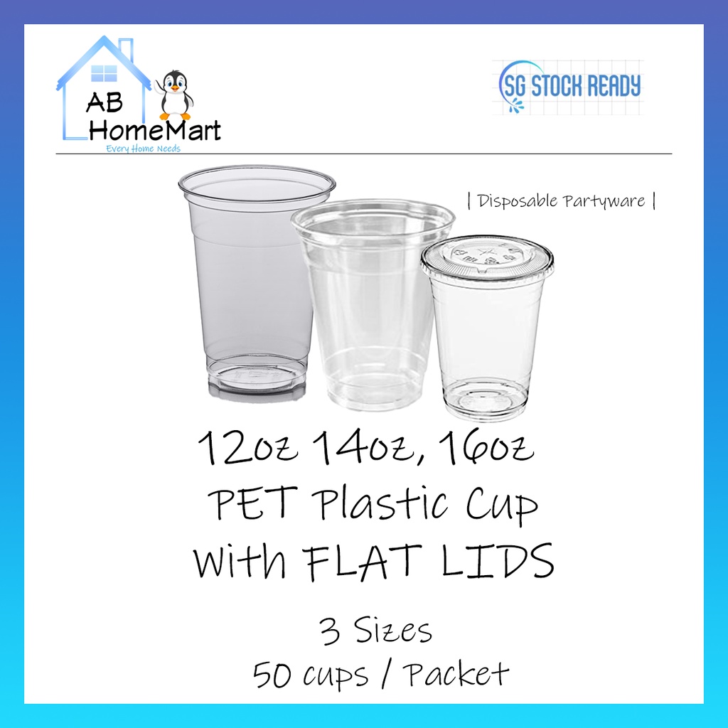 💯 [SG STOCK]12oz, 14oz, 16oz 20oz, PET Plastic clear Cups with FLAT ...