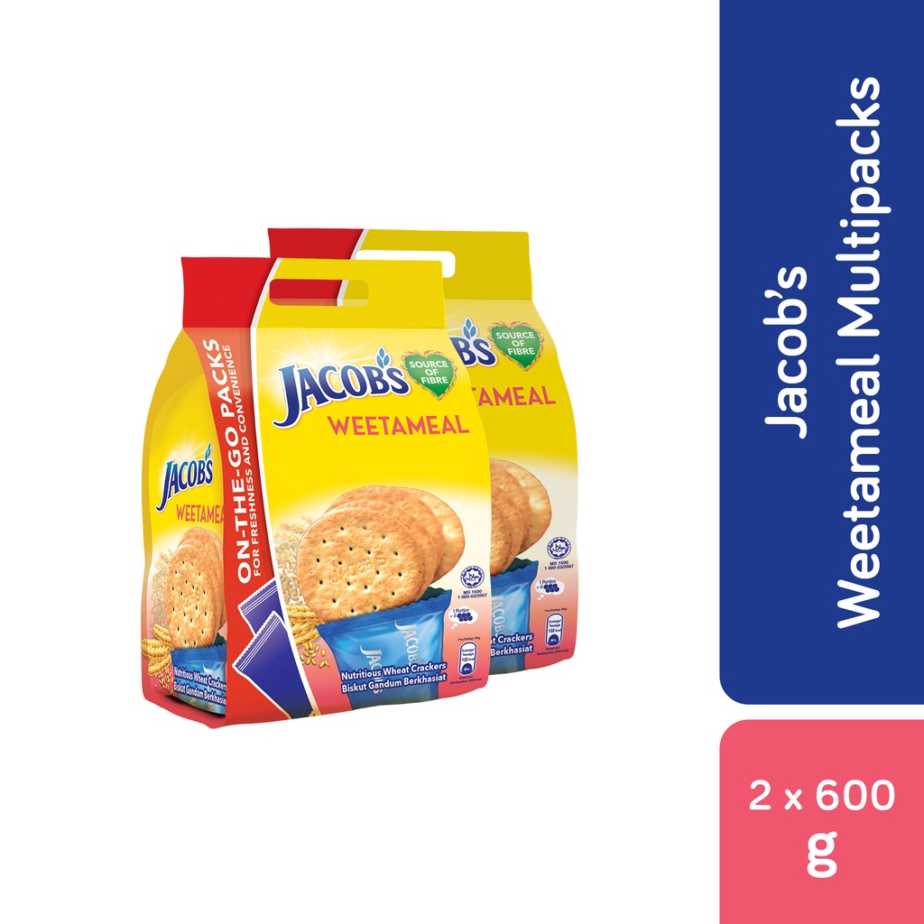 [Bundle of 2] Jacob's Weetameal Crackers Large Pack 502g - Wheat Fibre ...