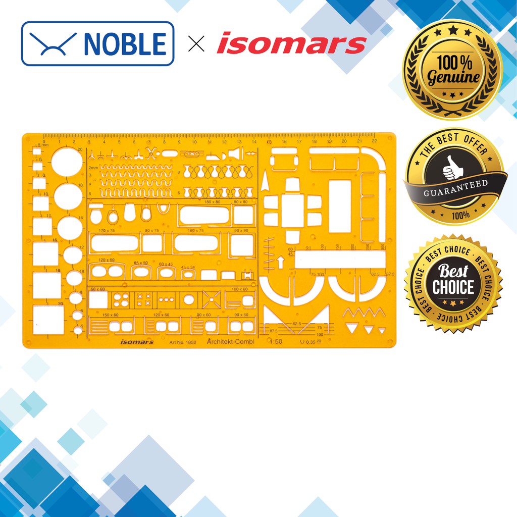 Isomars Architect Combination Template #1852 - Scale: 1:50, 100 Common Architectural Symbols (25 ...