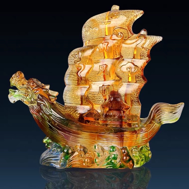 Liu Li Liuli Dragon Boat Smooth Sailing Multi-colour Fengshui Display ...