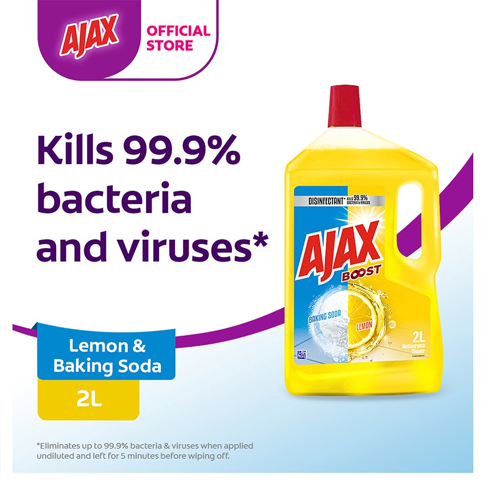 Ajax Boost Lemon & Baking Soda Disinfectant Multi Purpose Floor Cleaner ...