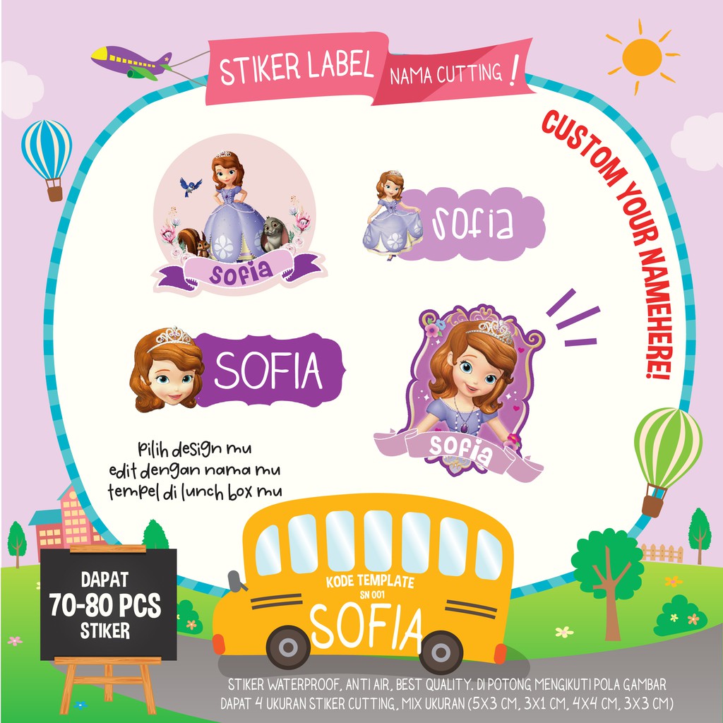 Cute NAME STICKERS (PART 1 = SN 01-SN 50) CUSTOM WATERPROOF SHINE 70-80 ...