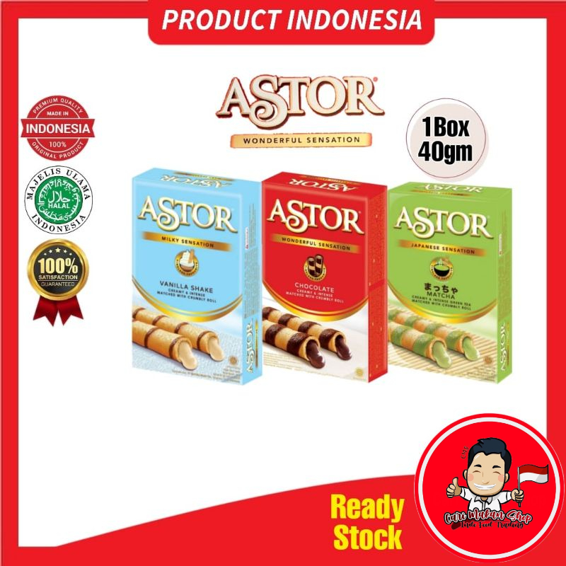 Astor Wafer Roll Chocolate Box 40gm Product Snack Jajan Cokelat Vanilla ...