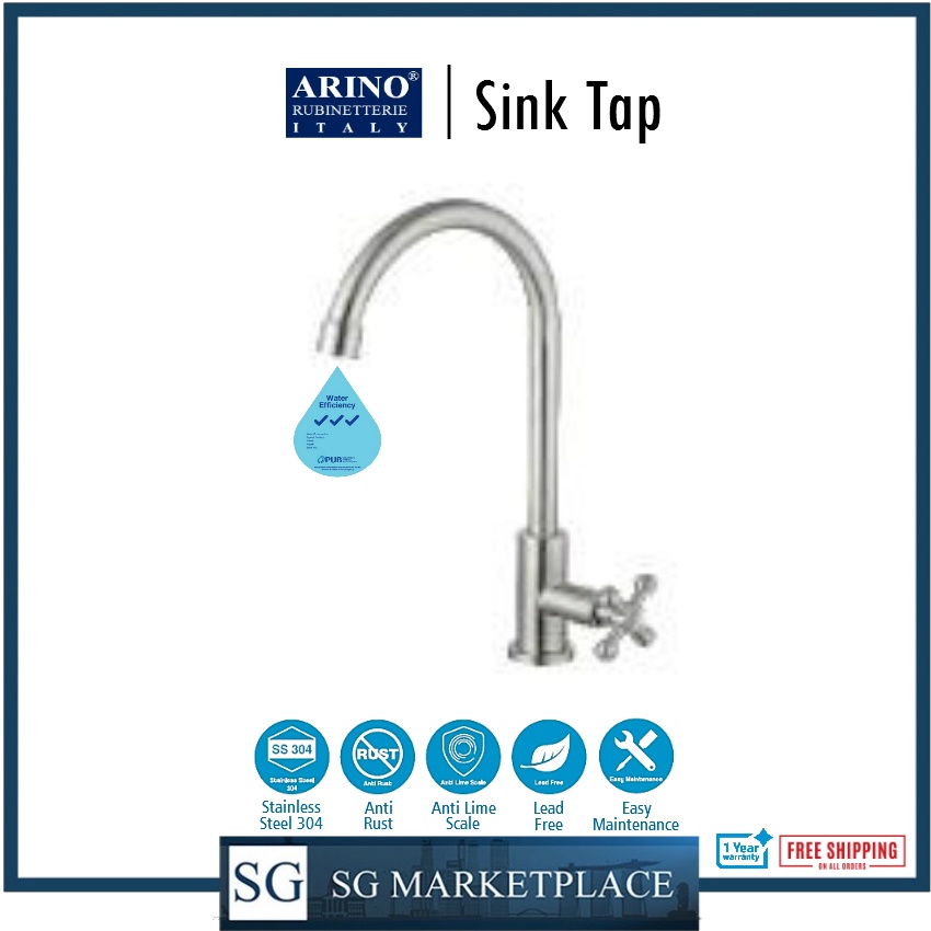 Stainless Steel 304 Sink Tap with Cross Handle | T-3034BSS | Satin ...