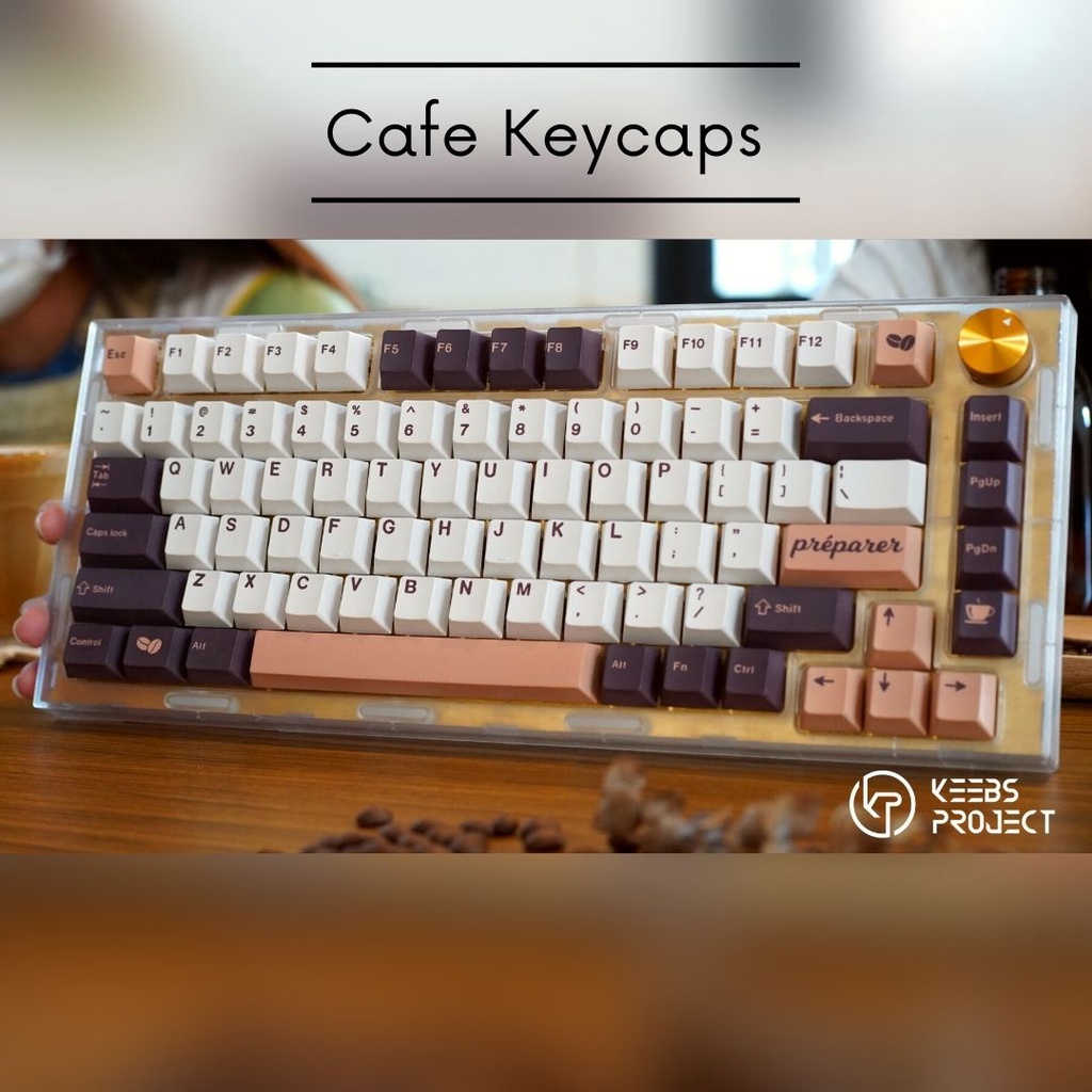 GMK Cafe PBT keycaps | 129 keys | Dye-Sub | Brown-White colour | Shopee ...