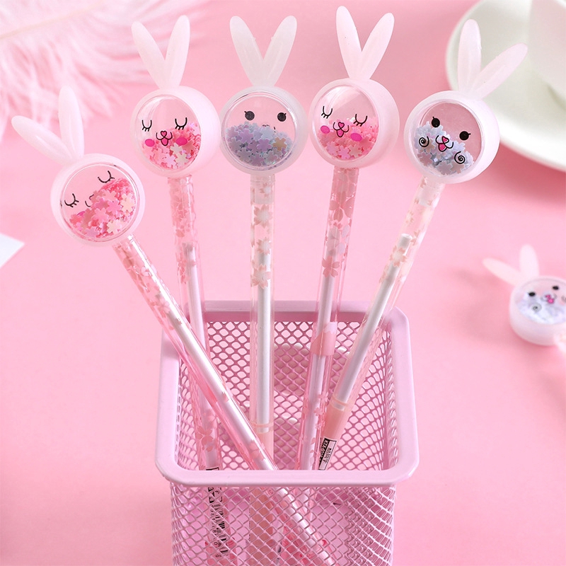 ins Cartoon Rabbit Eared Sequined Gel Pen Girl's Heart Signature Pen ...