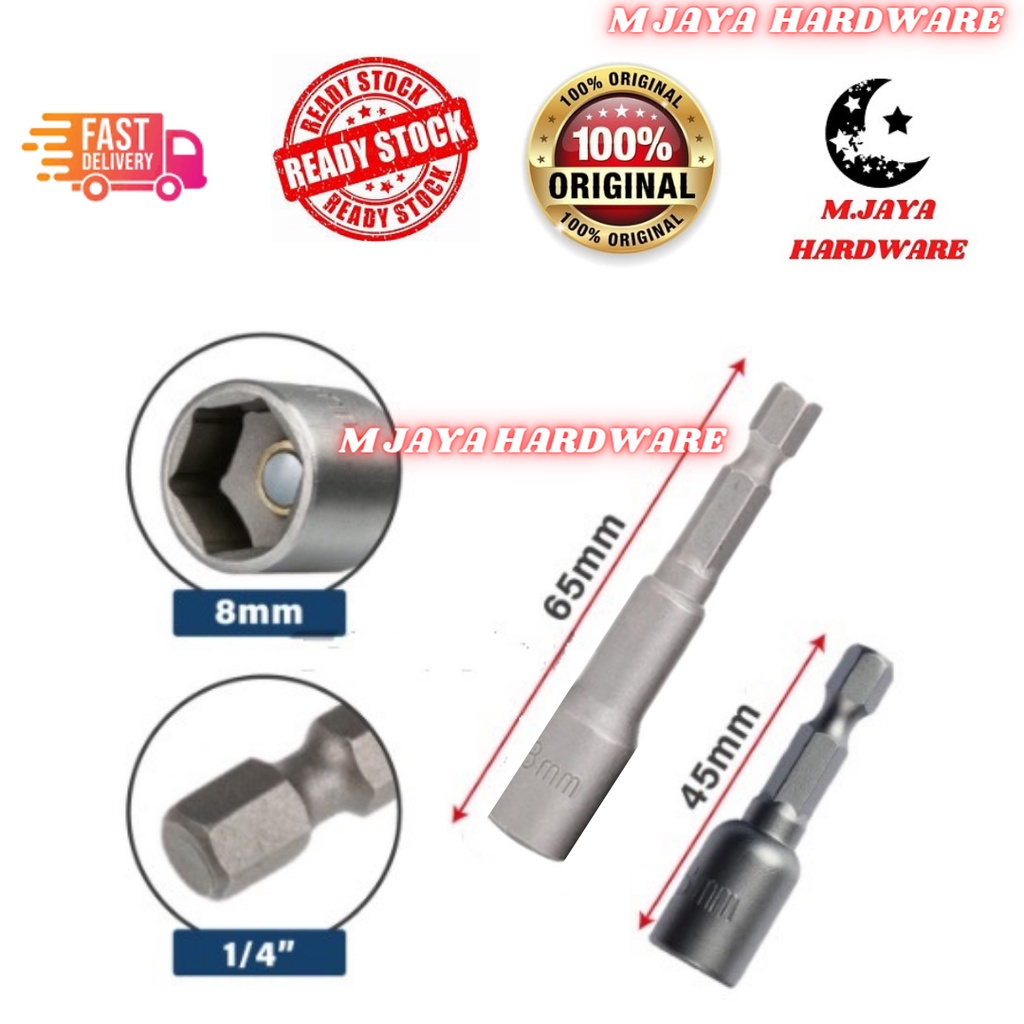 8mm Magnetic Hex Nut Setter / 45mm & 65mm / Socket For Hex Head Drill ...