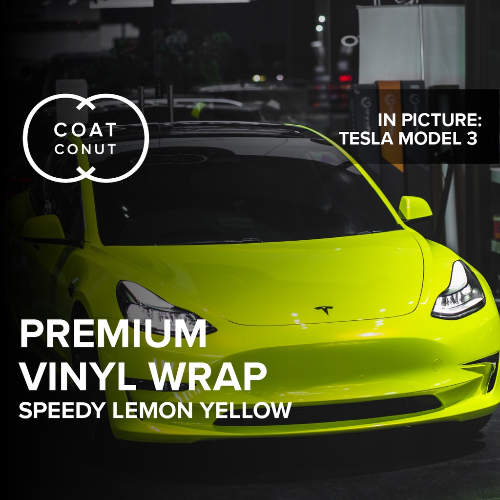 Speed Lemon Yellow Vinyl Full Car Wrap - Tesla Singapore | Coatconut ...