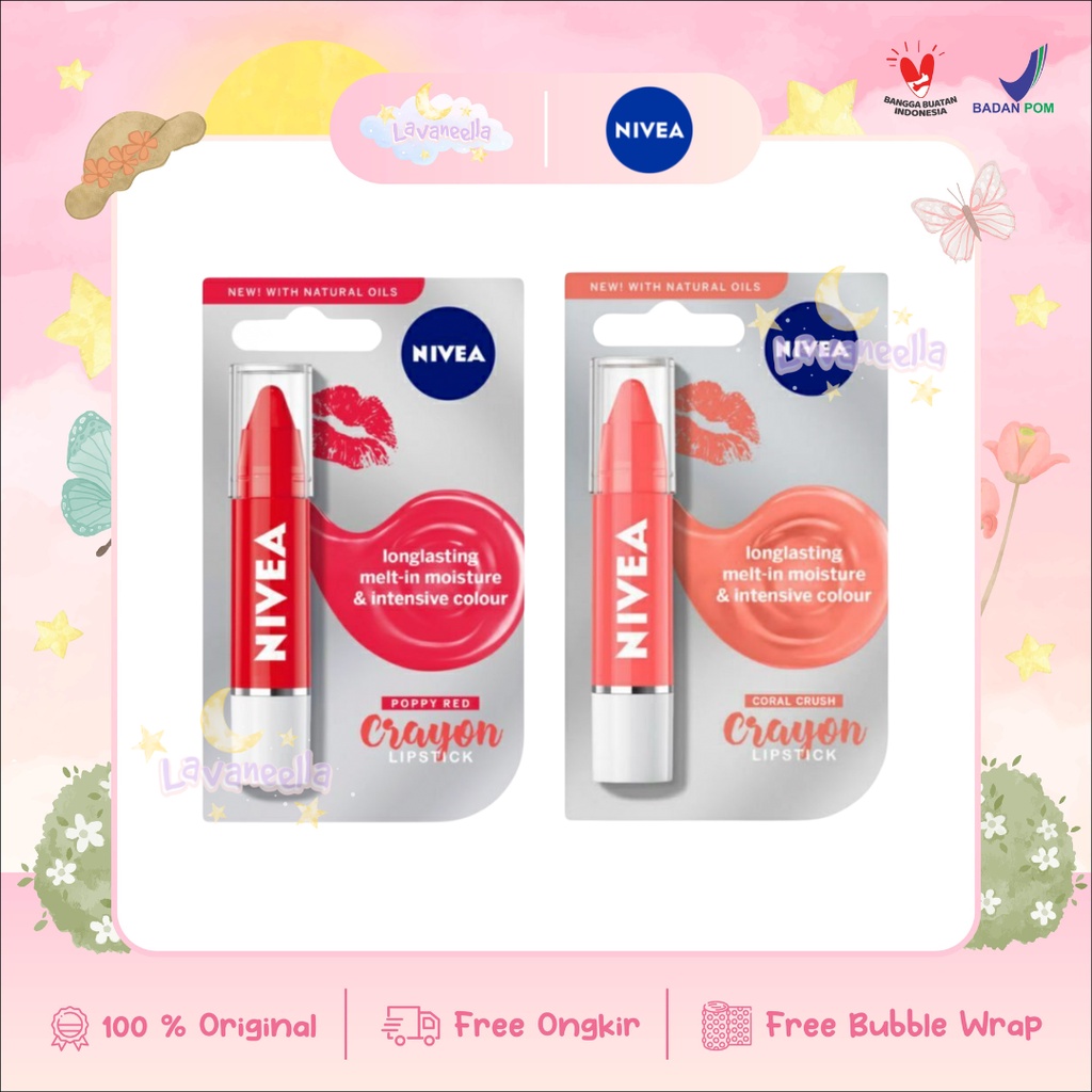 MERAH Bpom NIVEA LIP Crayon POPPY RED/CORAL Crush [3gr] - LIP STICK ...