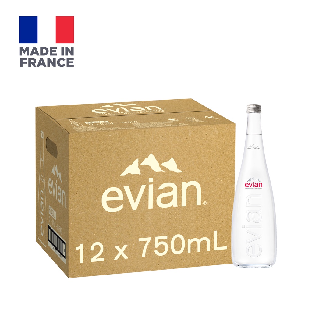 [1 Carton] Evian Natural Mineral Water Glass Bottle (12x750ml) | Shopee ...