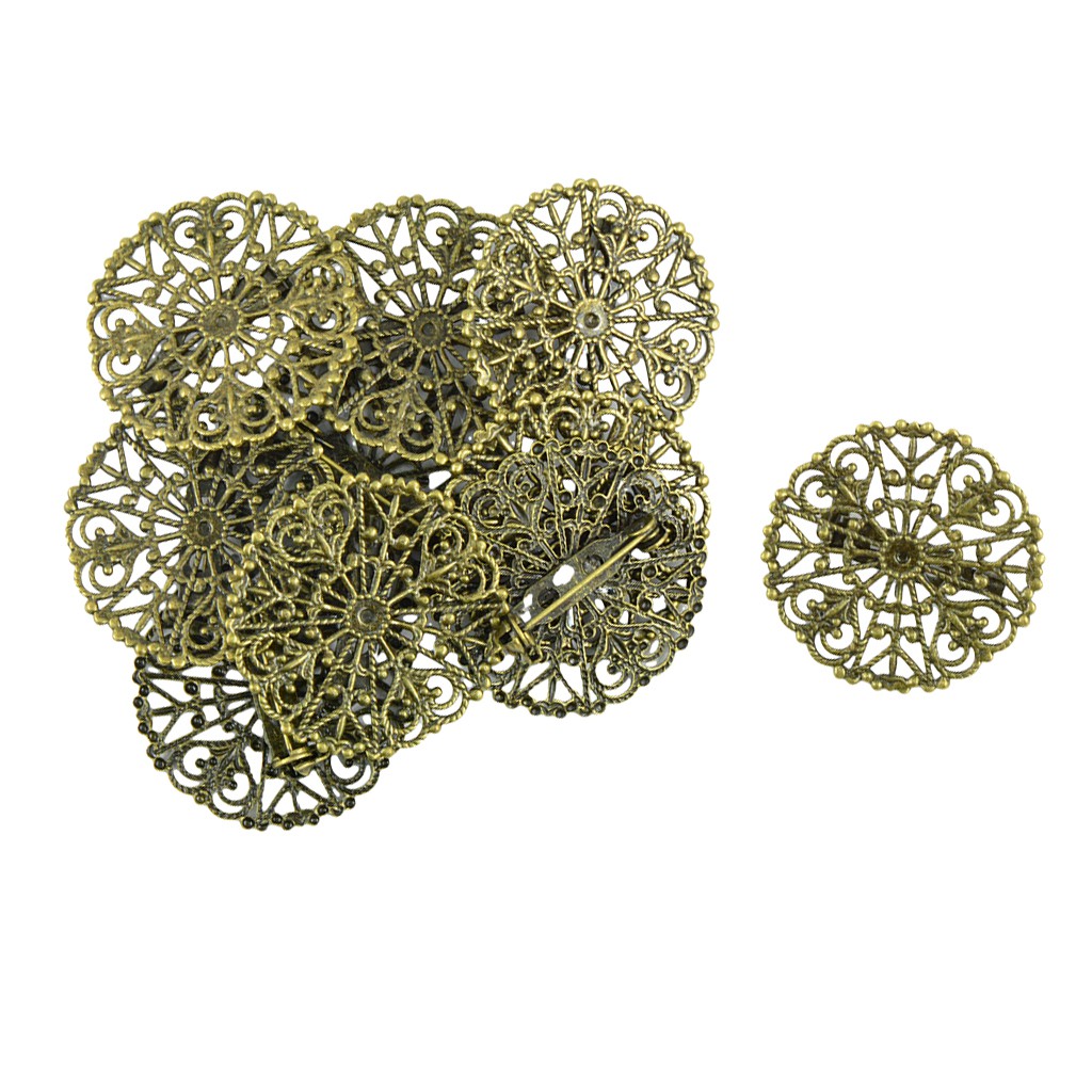 10 Pieces Filigree Flower Blank Brooch Settings Lapel Pin Pins Base ...