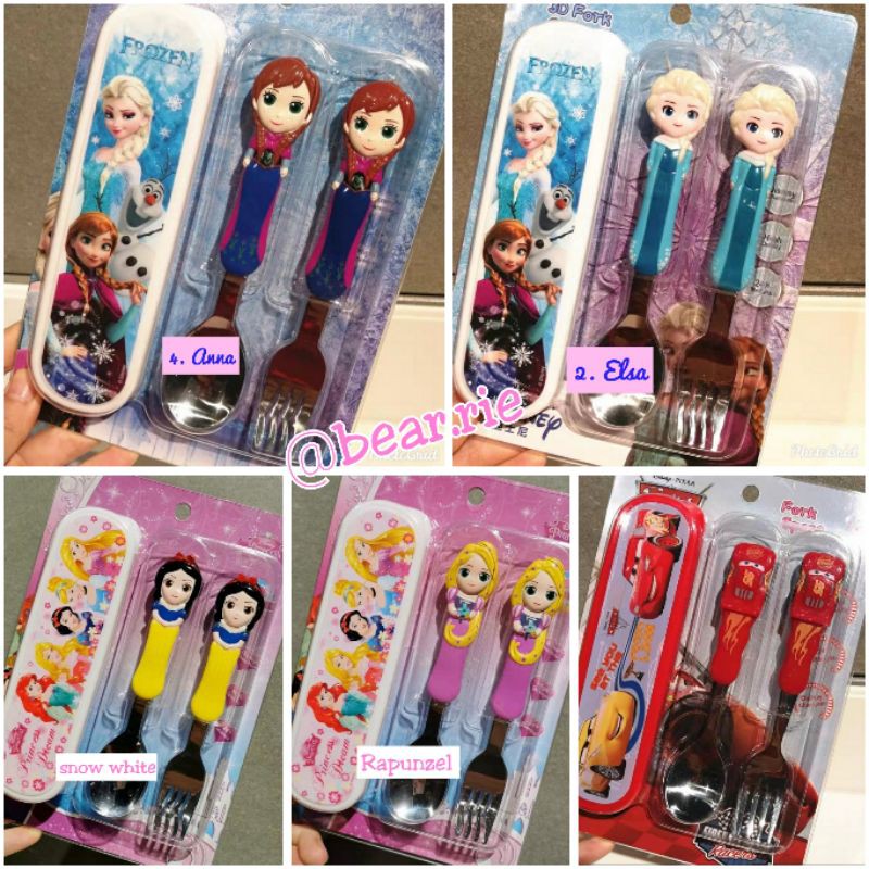 Frozen elsa anna cars lightning mcqueen spoon and fork cutlery gift set ...