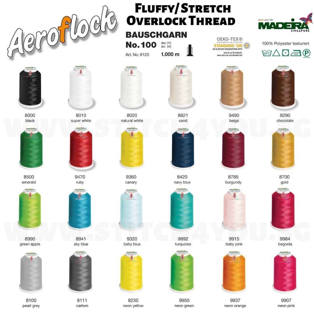 (FullSet)Madeira(Germany) Stretch Overlock Aeroflock Thread 1000m (9120 ...