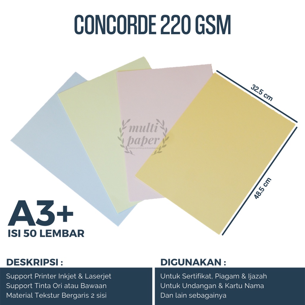 Concorde A3 Plus 220gr Paper 50 Sheets/A3 Plus Certificate Paper ...
