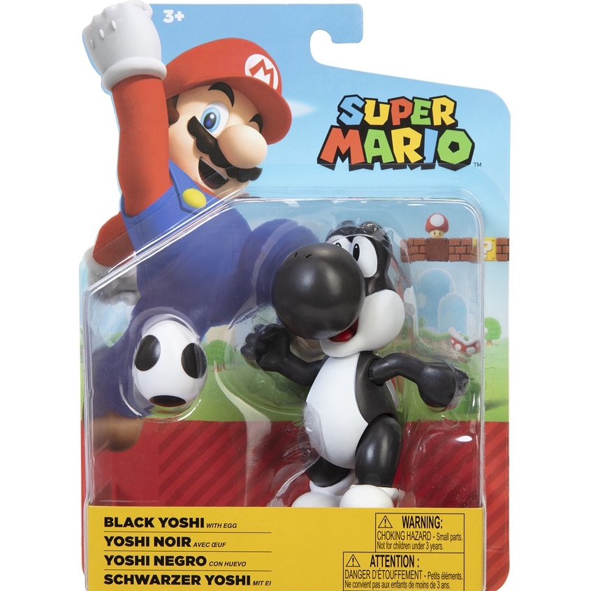 Super Mario 4 inch Black Yoshi with Egg Articulated and Bendable Action ...